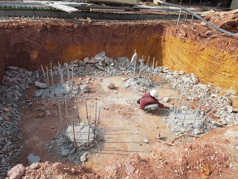 Sub-structure Foundation Works at the Construction Site. Editorial ...