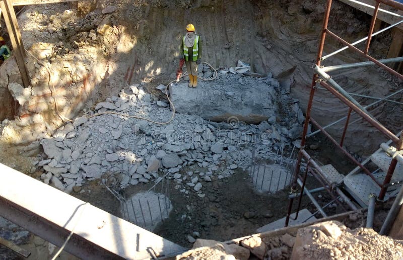 Sub-structure Foundation Works at the Construction Site. Editorial ...