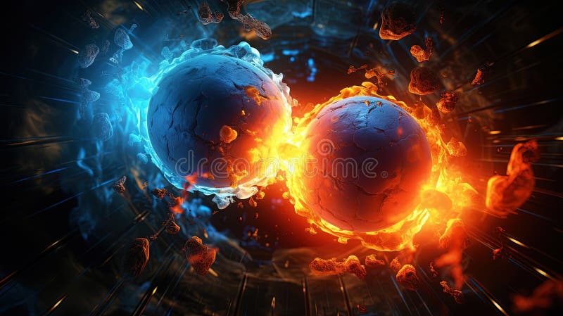 Subatomic Proton Particle Collision. Nuclear Fusion Concept Stock Photo ...