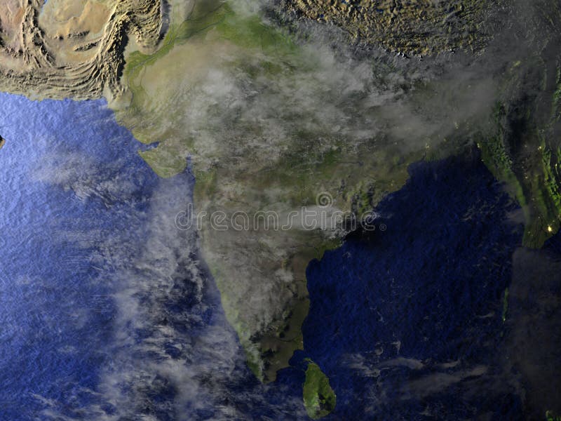 Subcontinente Indiano Alla Notte Su Pianeta Terra Illustrazione di ...