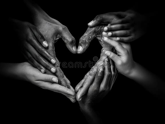 Subdued Lighting, Multiple Diverse Hands Forming a Heart Shape ...