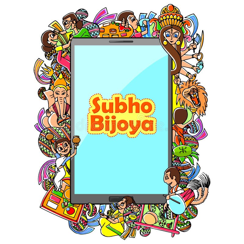 Subho Bijoya Doodle Drawing for Mobile Application Stock Vector ...