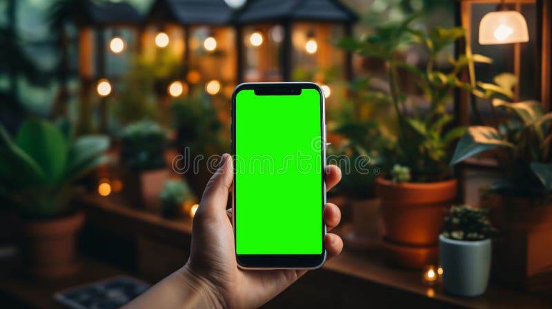 Subjective View of a Hand Holding a Mobile Phone with Greenscreen for ...