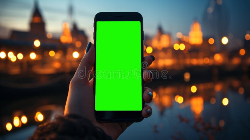 Subjective View of a Hand Holding a Mobile Phone with Greenscreen for ...