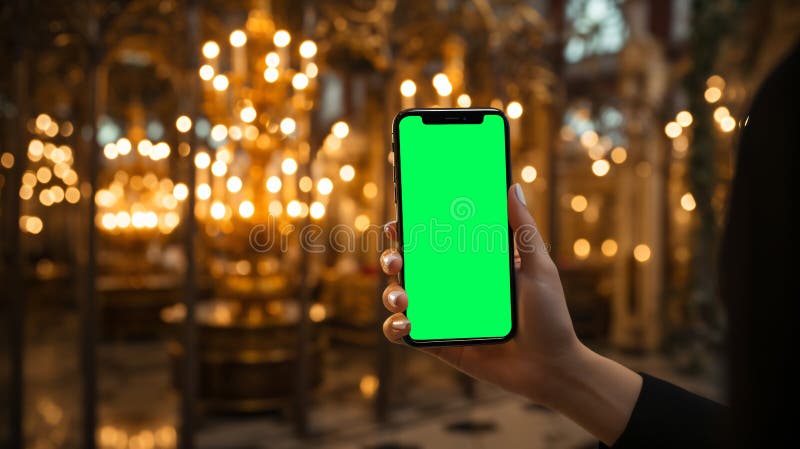 Subjective View of a Hand Holding a Mobile Phone with Greenscreen for ...