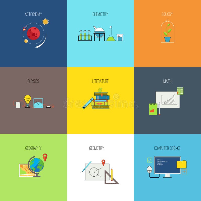 Subjects for Study. Flat Line Vector Icons Set Stock Vector ...