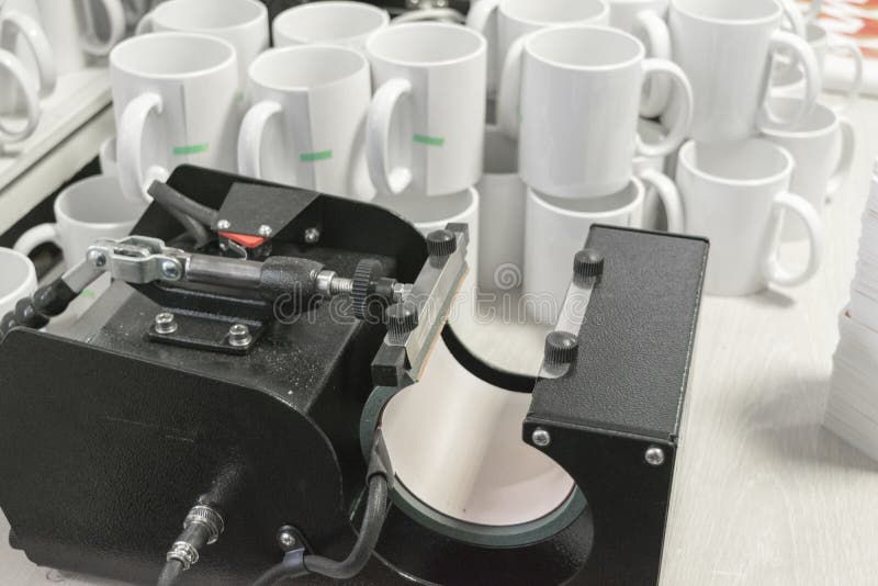 Sublimation Printing Equipment and Mugs Stock Image - Image of object ...