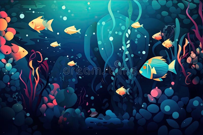 Sublime Underwater Scene with Geometric Shapes and Schools of Fish ...