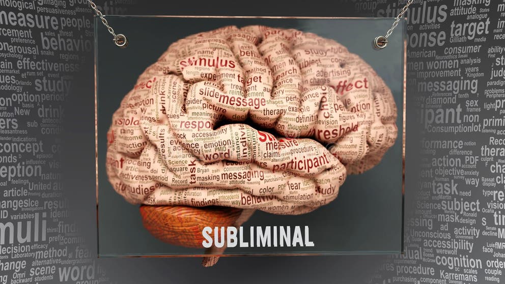 Subliminal in human brain stock illustration. Illustration of words ...