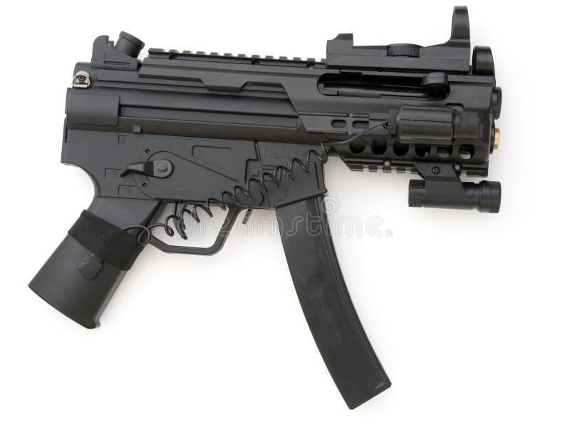 Submachine gun stock image. Image of white, pistol, view - 25768747