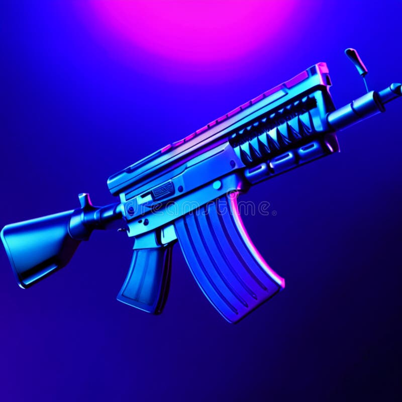 Submachine Gun in Blue Light on Dark Background. 3d Render AI Generated ...