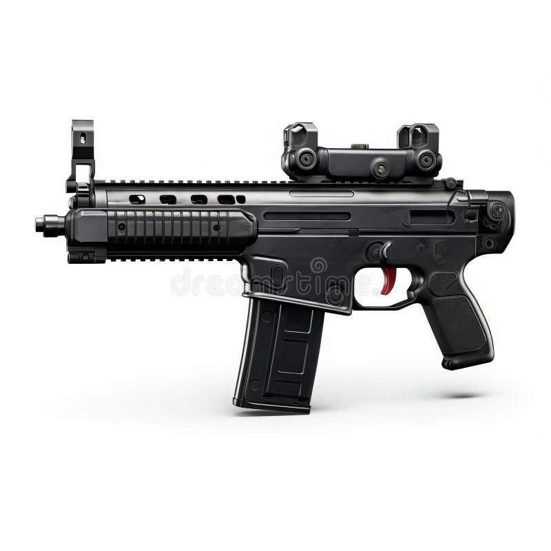 Futuristic 3d Submachine Gun with Compact Design and Red Trigger Stock ...
