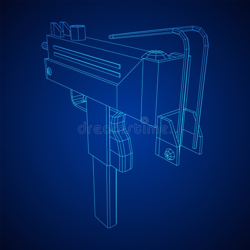 Submachine Gun Modern Firearms Pistol. Wireframe Low Poly Mesh Stock ...
