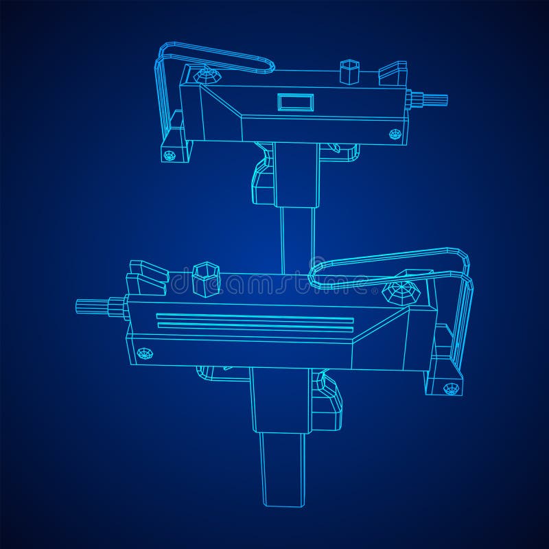 Submachine Gun Modern Firearms Pistol. Wireframe Low Poly Mesh Stock ...