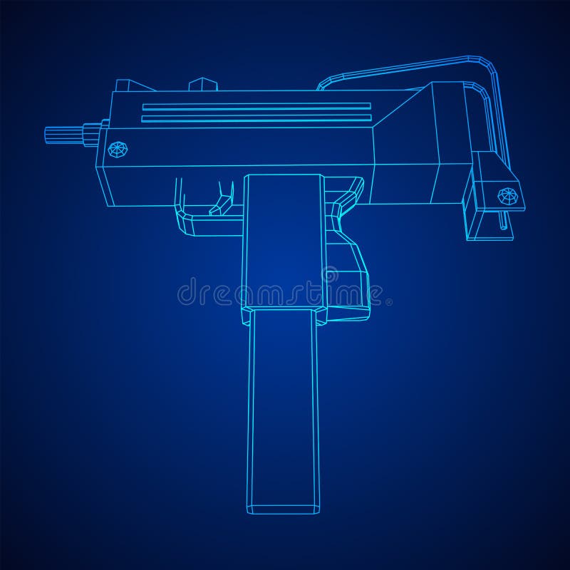 Submachine Gun Modern Firearms Pistol. Wireframe Low Poly Mesh Stock ...