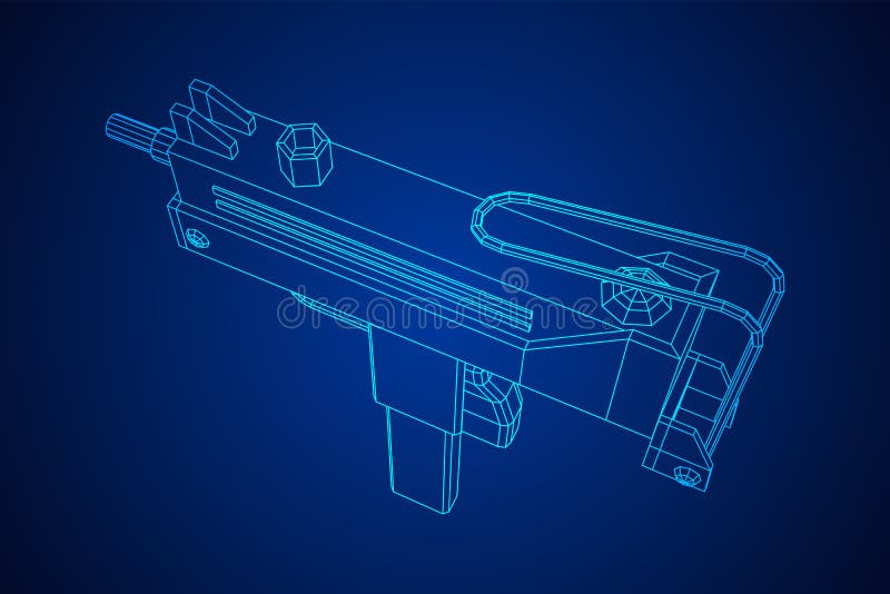 Submachine Gun Modern Firearms Pistol. Wireframe Low Poly Mesh Stock ...