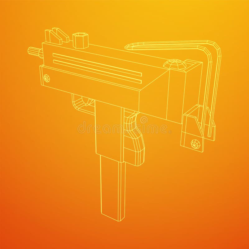 Submachine Gun Modern Firearms Pistol. Wireframe Low Poly Mesh Stock ...