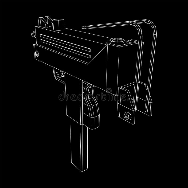Submachine Gun Modern Firearms Pistol. Wireframe Low Poly Mesh Stock ...