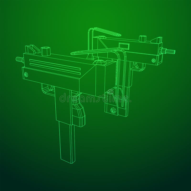 Submachine Gun Modern Firearms Pistol. Wireframe Low Poly Mesh Stock ...