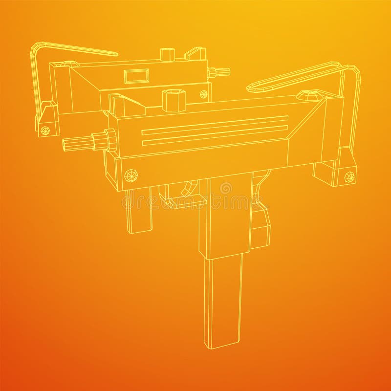 Submachine Gun Modern Firearms Pistol. Wireframe Low Poly Mesh Stock ...