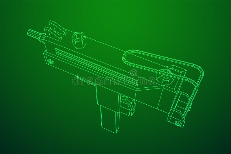 Submachine Gun Modern Firearms Pistol. Wireframe Low Poly Mesh Stock ...