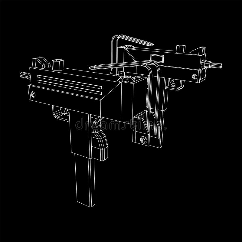 Submachine Gun Modern Firearms Pistol. Wireframe Low Poly Mesh Stock ...