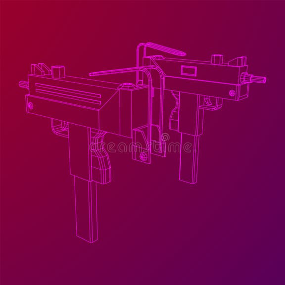 Submachine Gun Modern Firearms Pistol. Wireframe Low Poly Mesh Stock ...