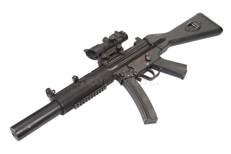 Submachine Gun MP5 with Silencer Stock Photo - Image of mp5k ...