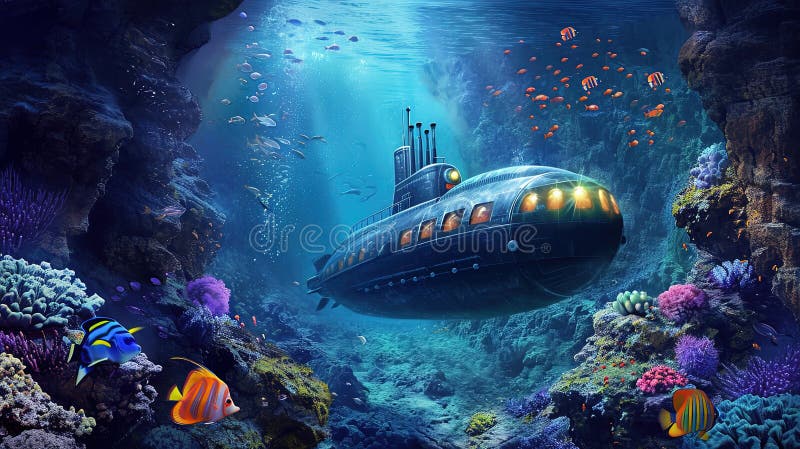 Submarine Adventure stock illustration. Illustration of nature - 302748960