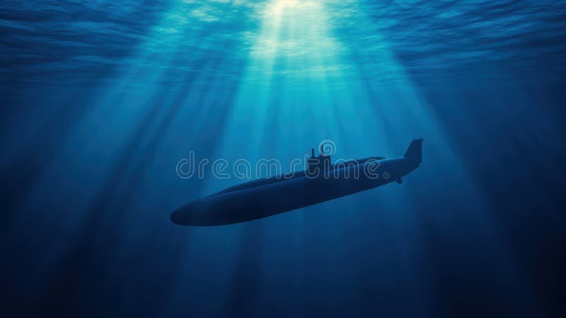 Submarine Beneath Ocean Waves with Sunrays Creating a Serene Underwater ...