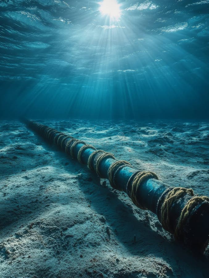 A Submarine Cable is Lying on the Ocean Floor, Illuminated by Sunlight ...