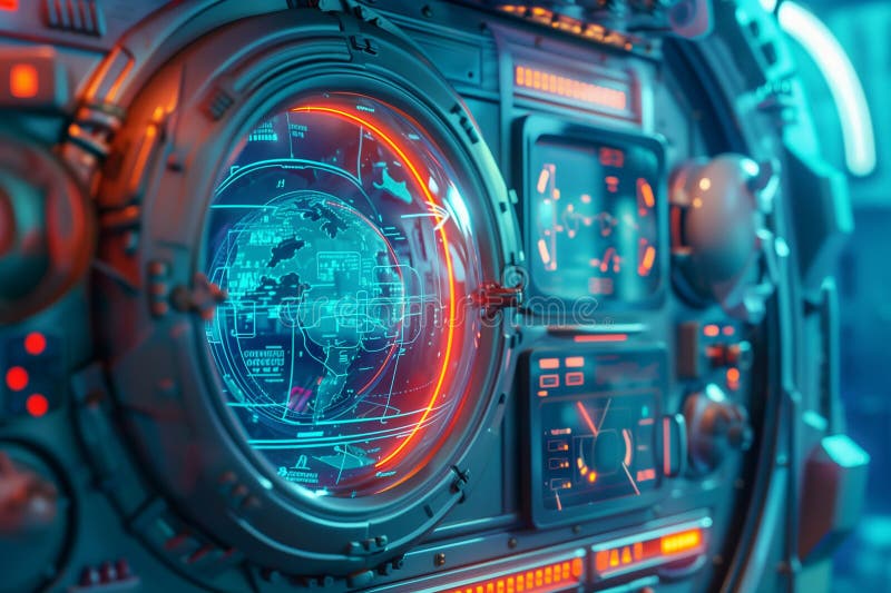 Submarine Control Panel with High Technology Gauges, Conveying a Sense ...