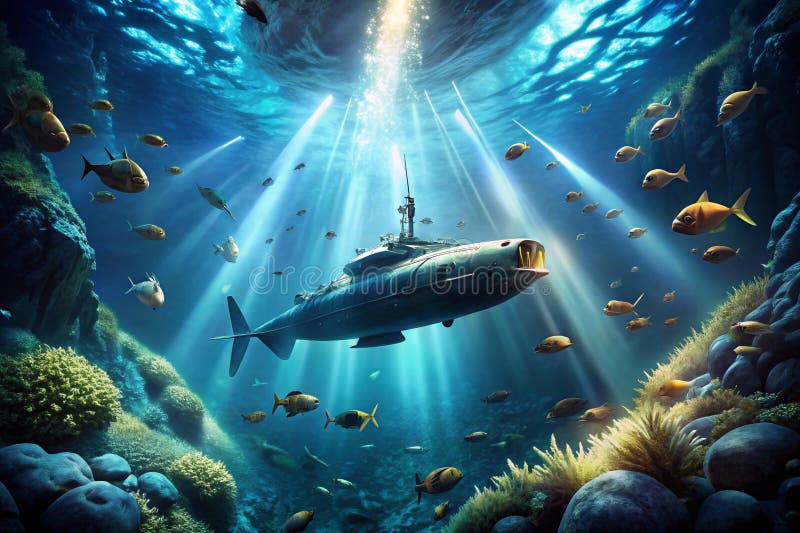 Submarine Deep Dive a Futuristic. Generative AI Stock Illustration ... Submarine Deep Dive a Futuristic. Generative AI Stock Illustration ...
