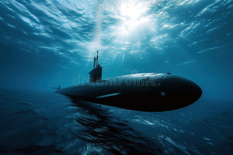 Submarine Emerging from the Ocean Depths Under Sunlight. Stock Image ...