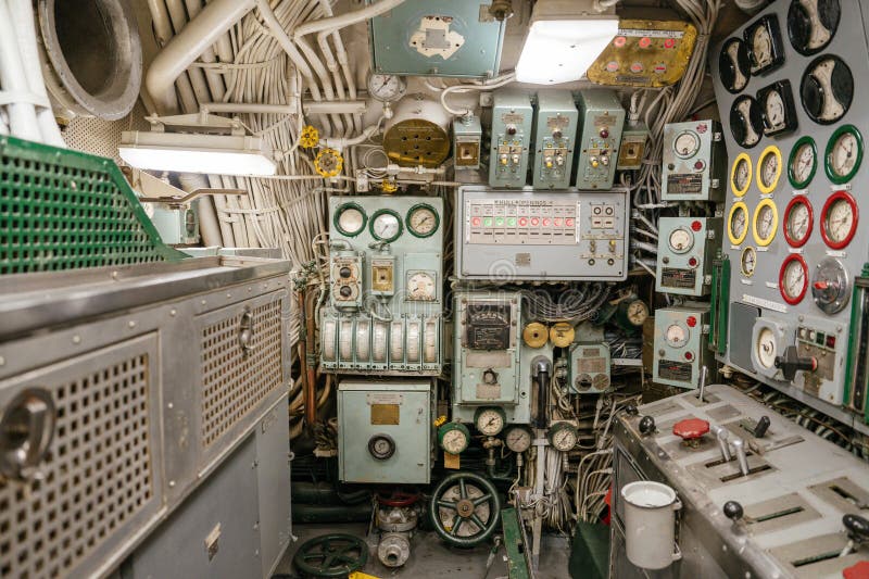 Submarine Engineering Control Panel with Valves and Gauges Editorial ...