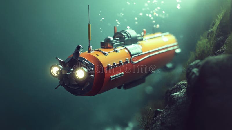 Orange Submarine Exploring Underwater World Stock Illustration ...