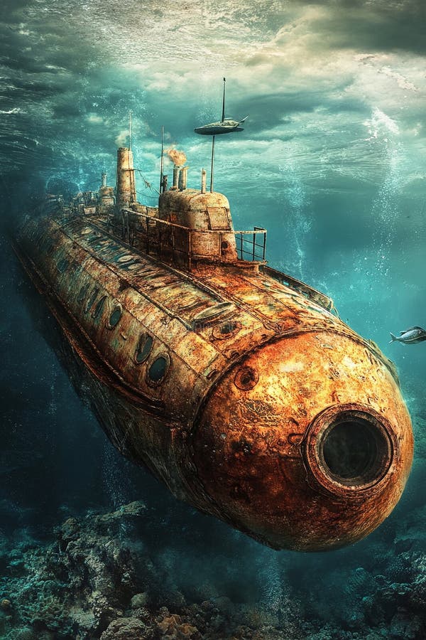 A Submarine Explorer Mapping Underwater Kingdoms Stock Illustration ...