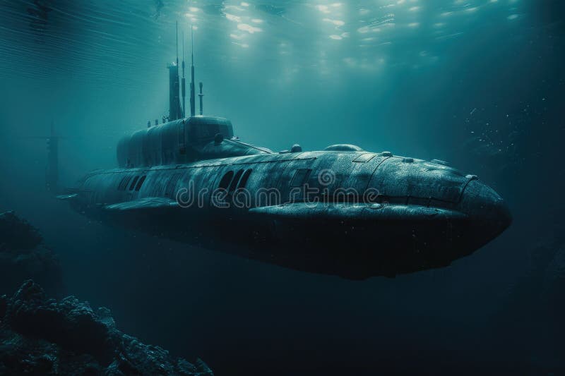 A Submarine Floats in the Ocean at Depth, Suitable for Use in Scenes ...