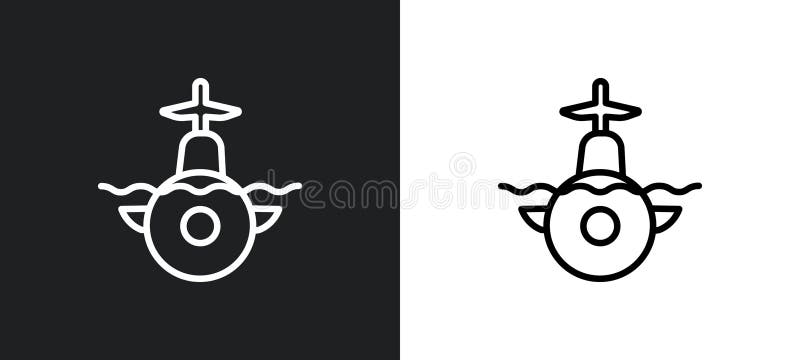 Submarine Front View Outline Icon in White and Black Colors. Submarine ...