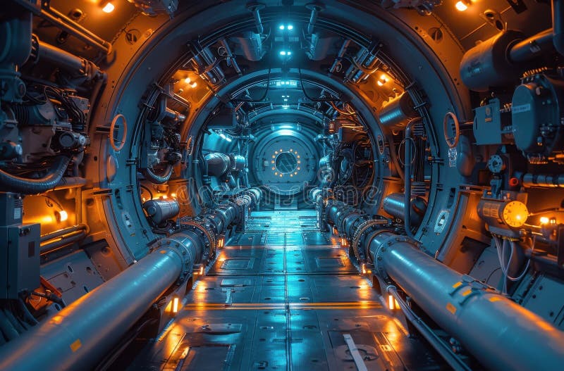 Submarine Interior Featuring Complex Pipe Systems in Milos Harbor at ...