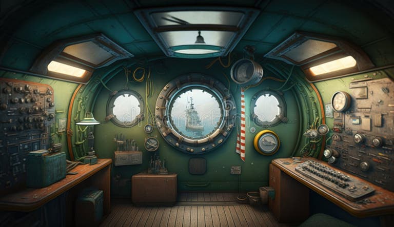 Submarine Interior with View. Created by Generative Artificial ...