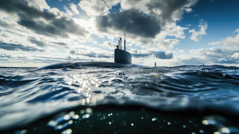 Submarine Partially Submerged and Surfaced. Stock Illustration ...