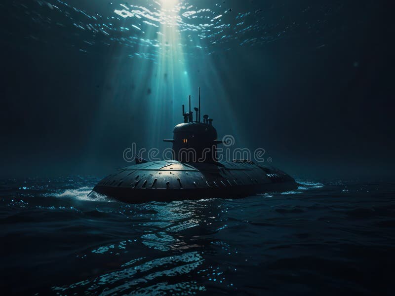 Submarine Glides Underwater with Light Rays Penetrating Ocean S Surface ...