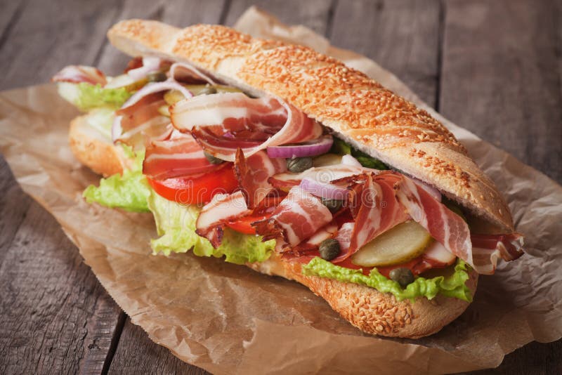 Submarine Sandwich with Bacon Stock Photo - Image of sandwich, food ...