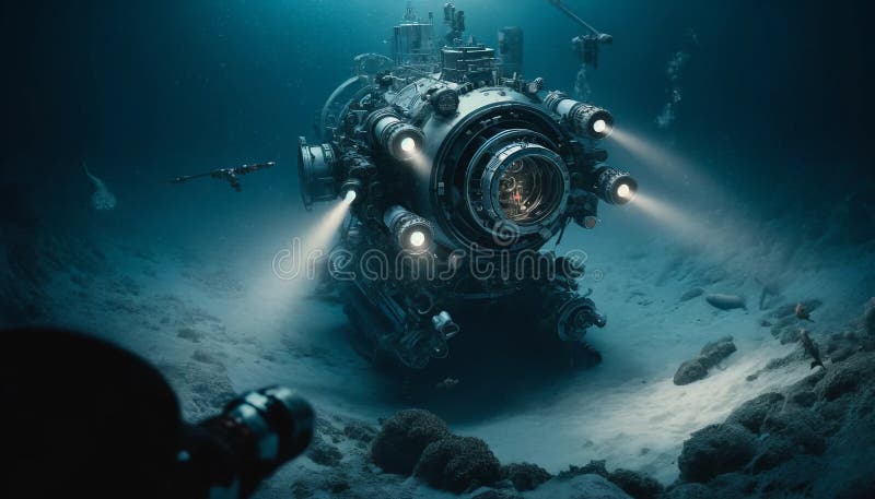 A Submarine is Seen in the Water with Lights on it Stock Image - Image ...