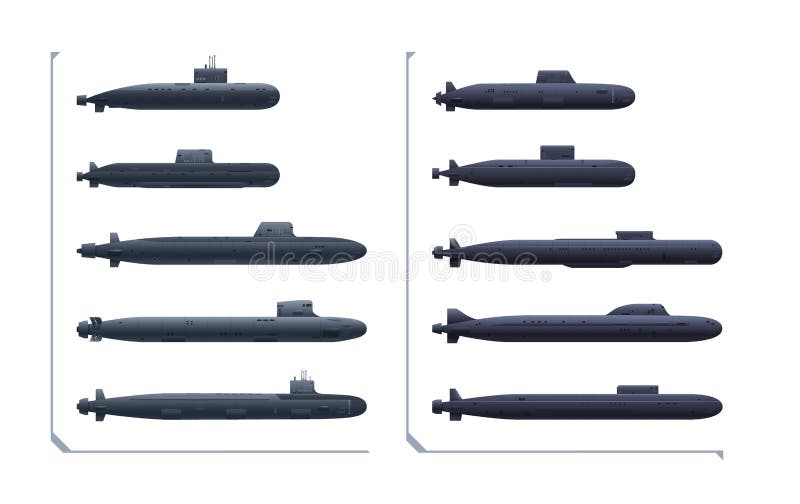 Submarine Set. Navy Submarine Set Isolated on a White Background Stock ...