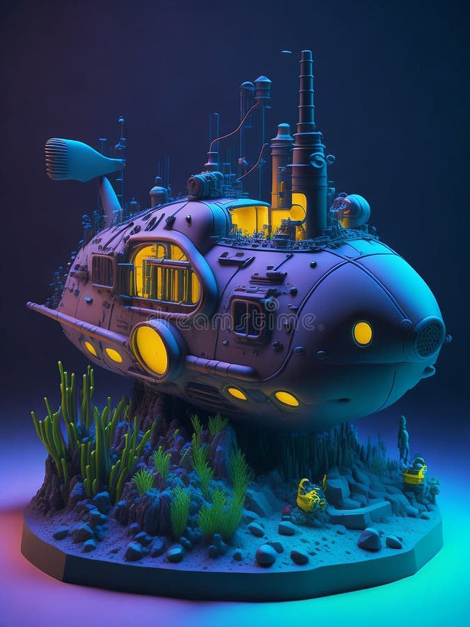 Submarine Ship Underder Ocean 3d Model Stock Illustration ...