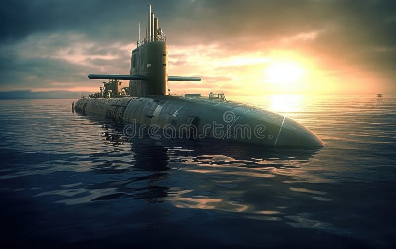 Submarine at Sunset. Created by Generative Artificial Intelligence ...