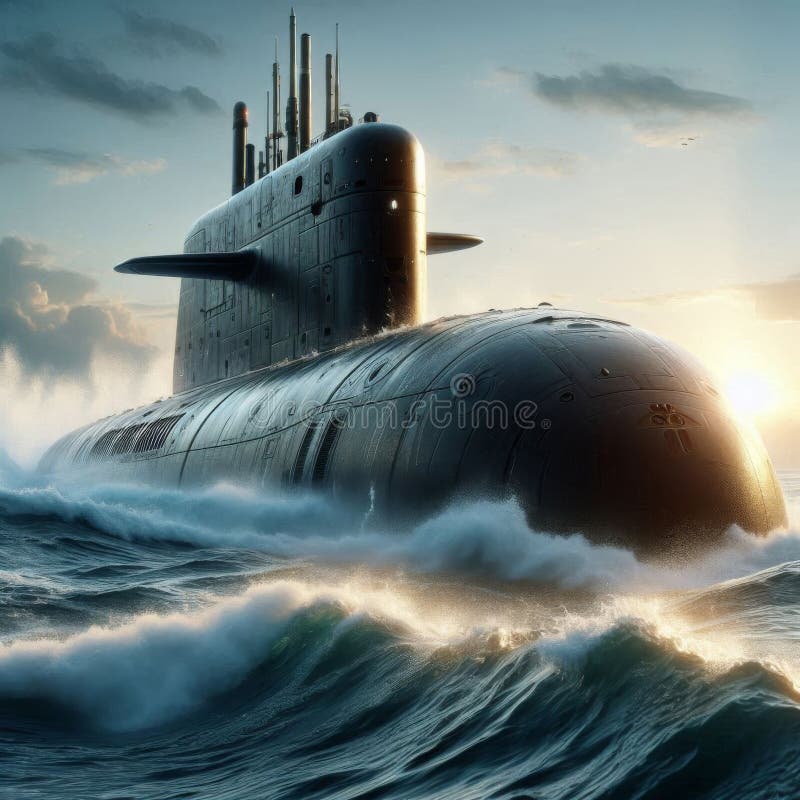 Submarine Surfacing on the Ocean Waves Stock Illustration ...