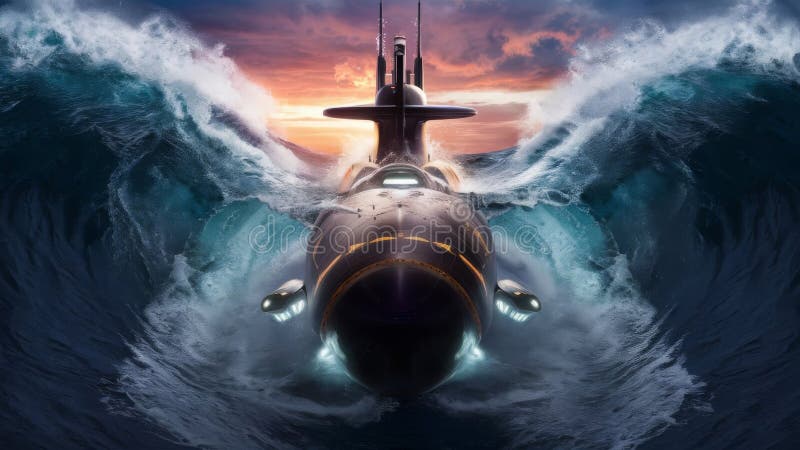 Submarine Surfacing on the Ocean Waves Stock Illustration ...